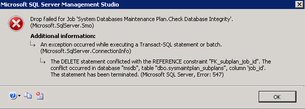Mobilo » Blog Archive » Błąd przy usuwaniu JOBa po poprzednim usunięciu maintnance planu